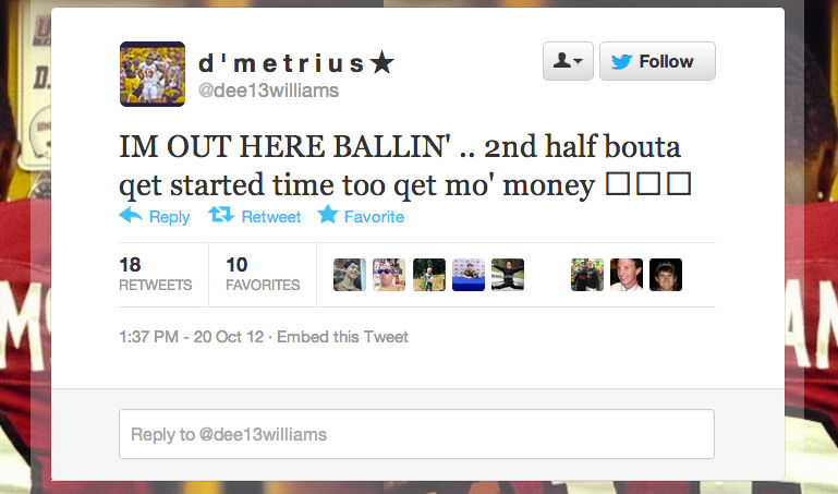 Deadspin | UMass DB D'Metrius Williams Spent Halftime Retweeting ...