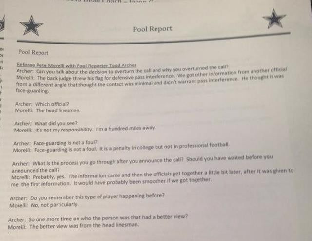 Deadspin | NFL Ref Pete Morelli Explains Reversed Cowboys' Pass ...