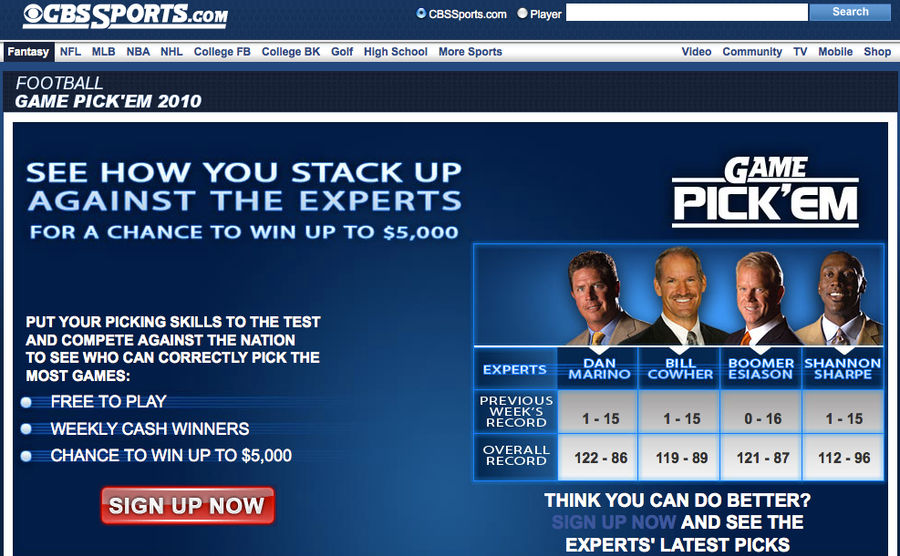Deadspin CBS Football Experts Were 3 61 In Pick em Last Week